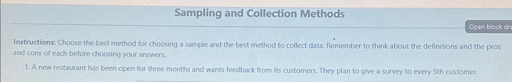 Solved Sampling and Collection MethodsInstructions: Choose | Chegg.com