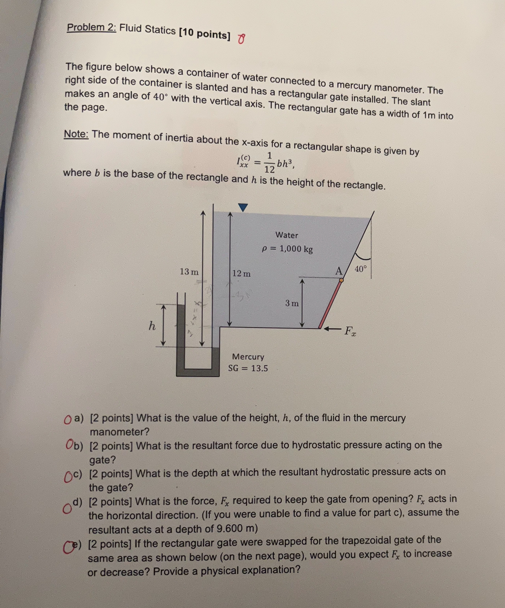 Solved Problem 2: Fluid Statics [10 ﻿points] 8The figure | Chegg.com