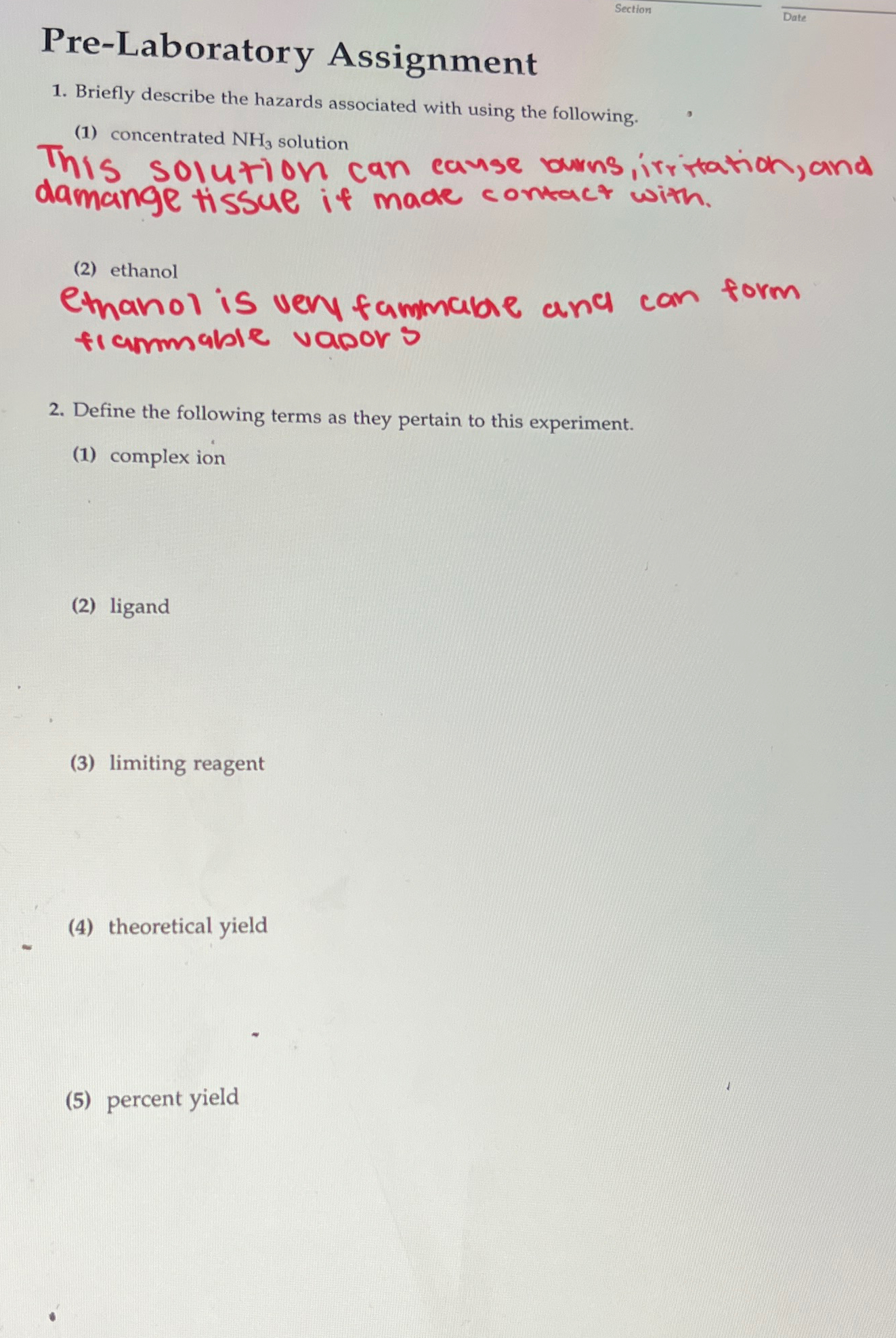 Solved Pre-Laboratory AssignmentBriefly describe the hazards | Chegg.com