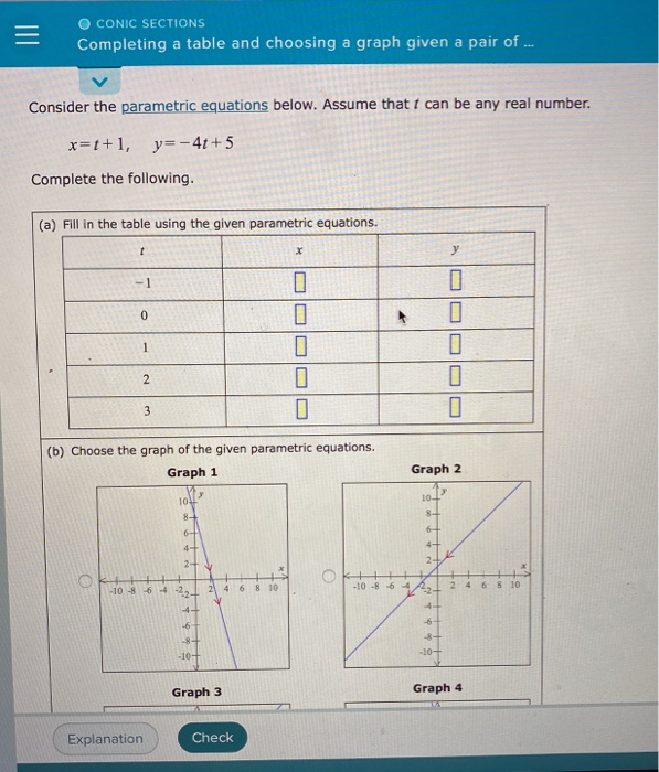 Solved M O CONIC SECTIONS Completing a table and choosing a | Chegg.com
