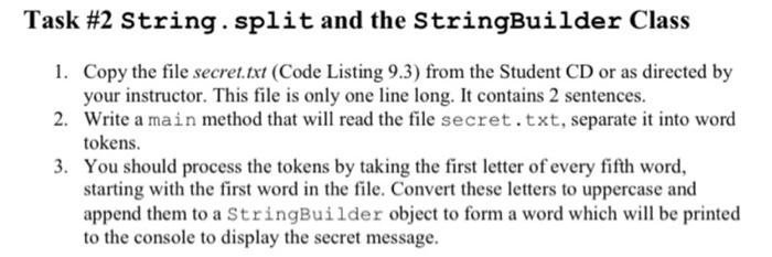 Solved Task #2 String.split and the StringBuilder Class 1. | Chegg.com