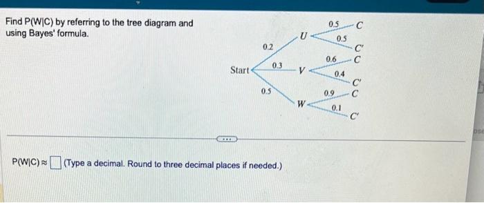 Solved Find P(W∣C) by referring to the tree diagram and | Chegg.com