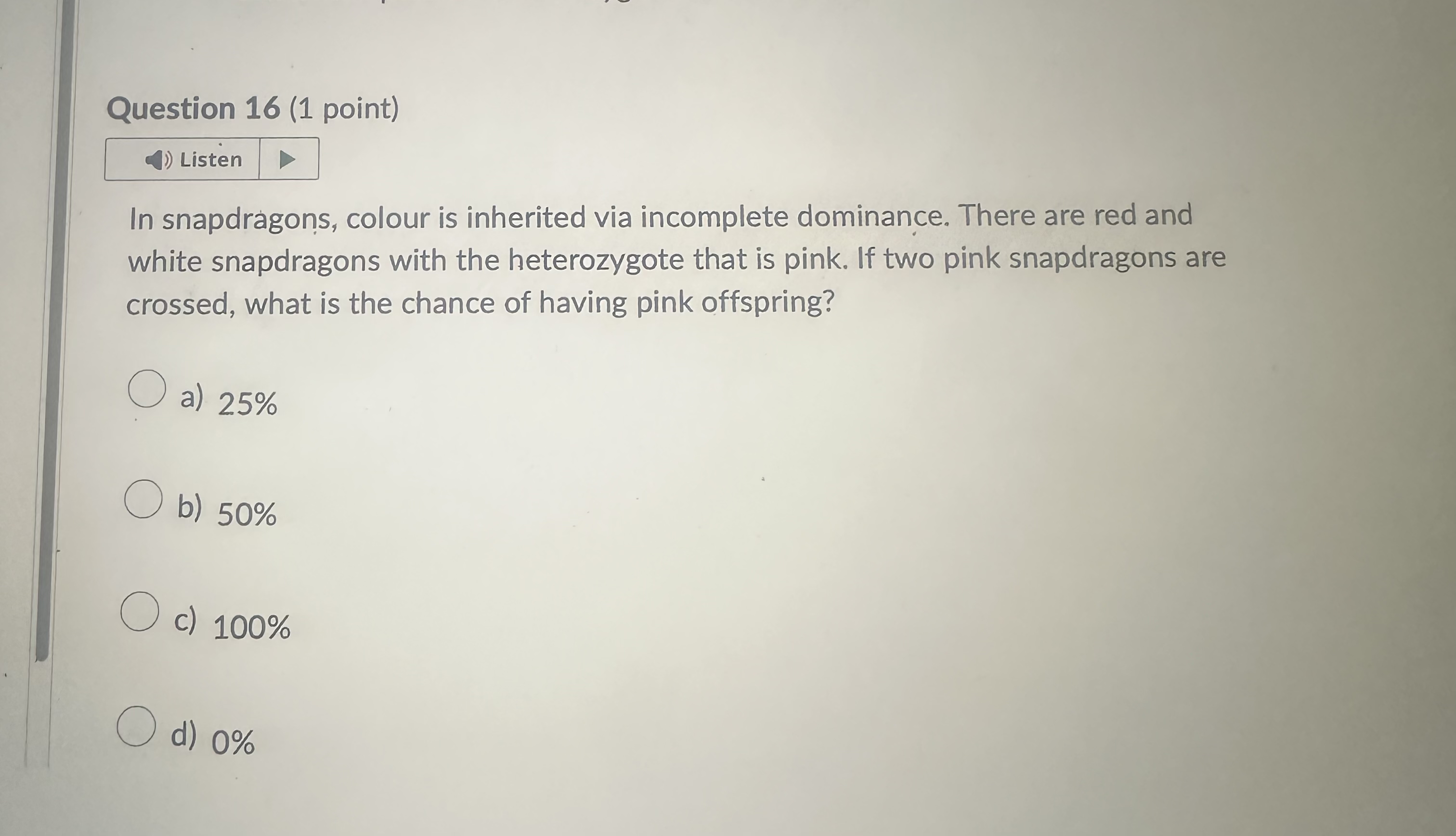 Solved Question 16 (1 ﻿point)ListenIn snapdragons, colour is | Chegg.com