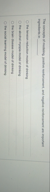 Solved The concepts of modeling, positive reinforcement, and | Chegg.com