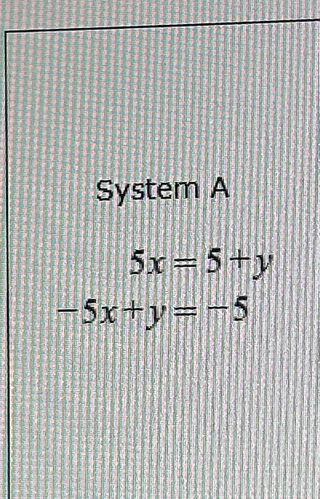 Solved System A5x=5+y-5x+y=-5 | Chegg.com