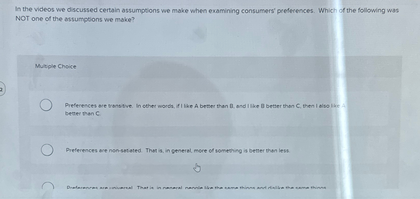 Solved In the videos we discussed certain assumptions we | Chegg.com