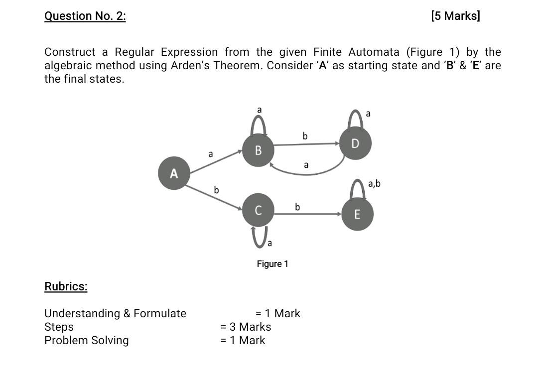 Solved Question No. 2: [5 Marks] Construct a Regular | Chegg.com