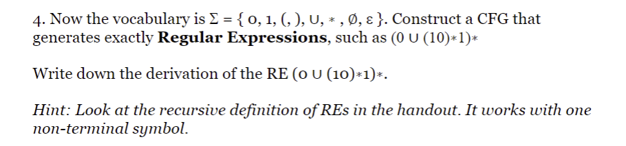 Solved Now the vocabulary is Σ={0,1,(),U,**,O,ε}. ﻿Construct | Chegg.com