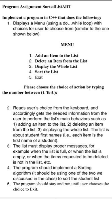 Solved Program Assignment Sorted Listadt Implement A Program