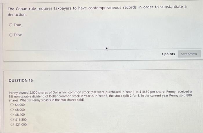 Solved The Cohan rule requires taxpayers to have | Chegg.com