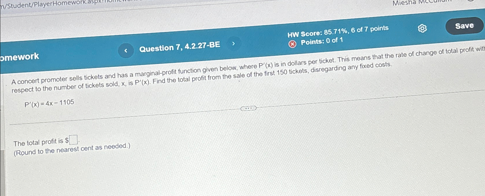 Solved omeworkQuestion 7, 4.2.27-BEHW Score: 85.71%,6 ﻿of 7 | Chegg.com