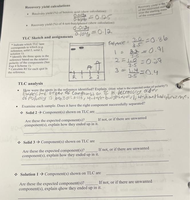 Recovery yicld calculations - Reoovery yield (56) ef | Chegg.com