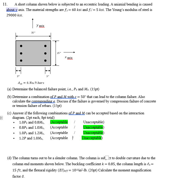 Solved A short column shown below is subjected to an | Chegg.com