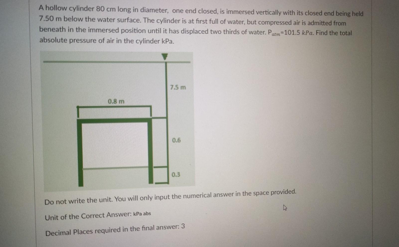 Solved A hollow cylinder 80 cm long in diameter, one end | Chegg.com