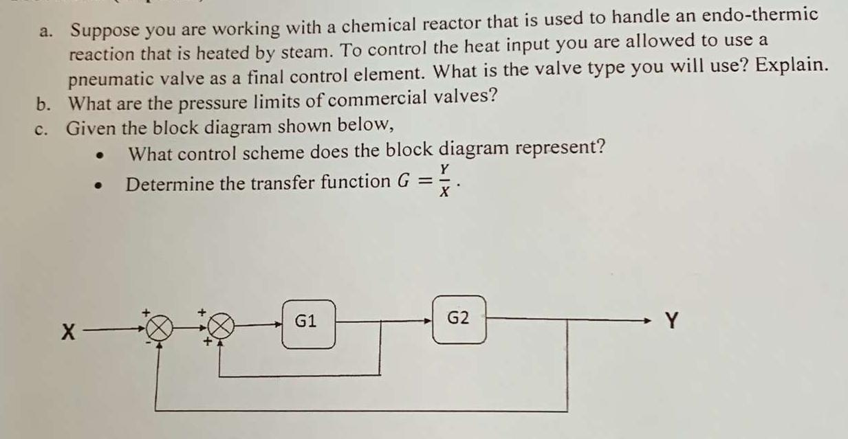 Solved a. ﻿Suppose you are working with a chemical reactor | Chegg.com