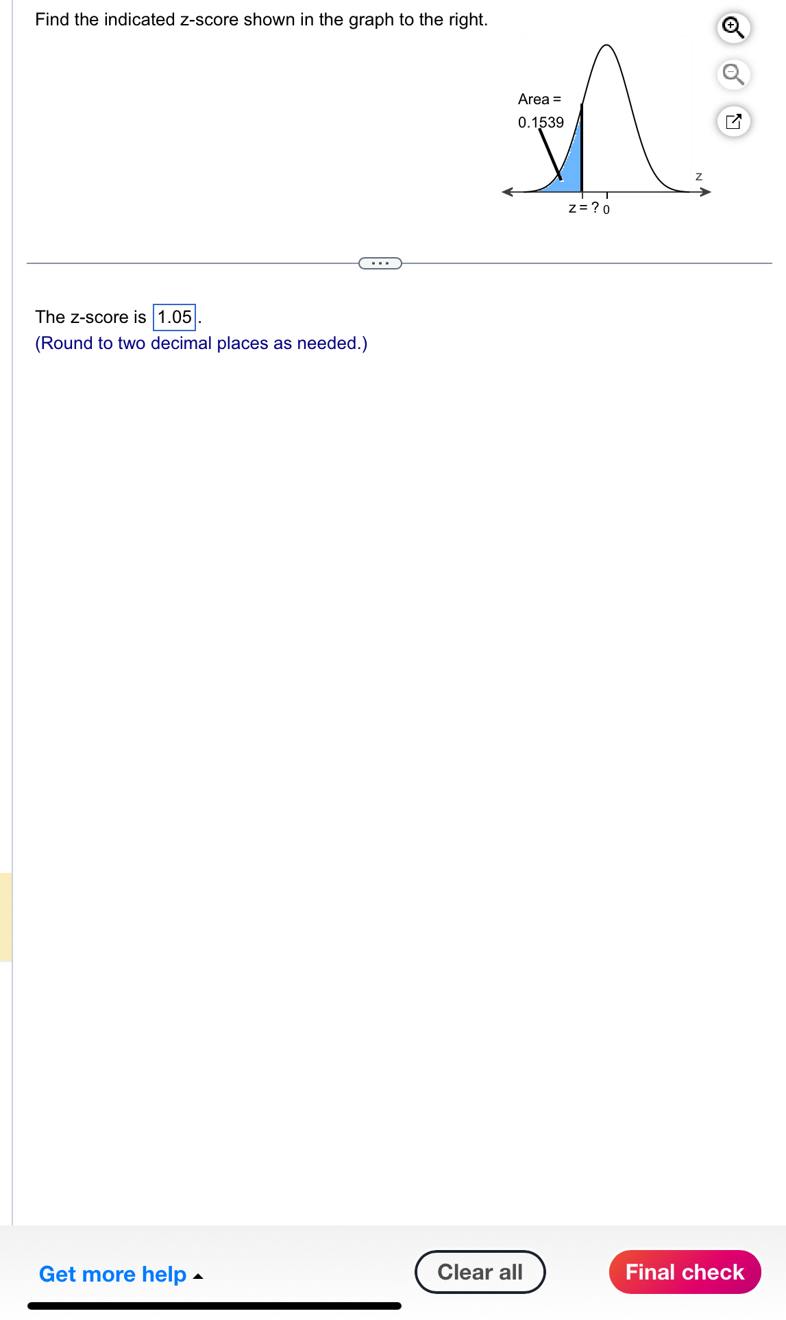Solved Find the indicated z-score shown in the graph to the | Chegg.com