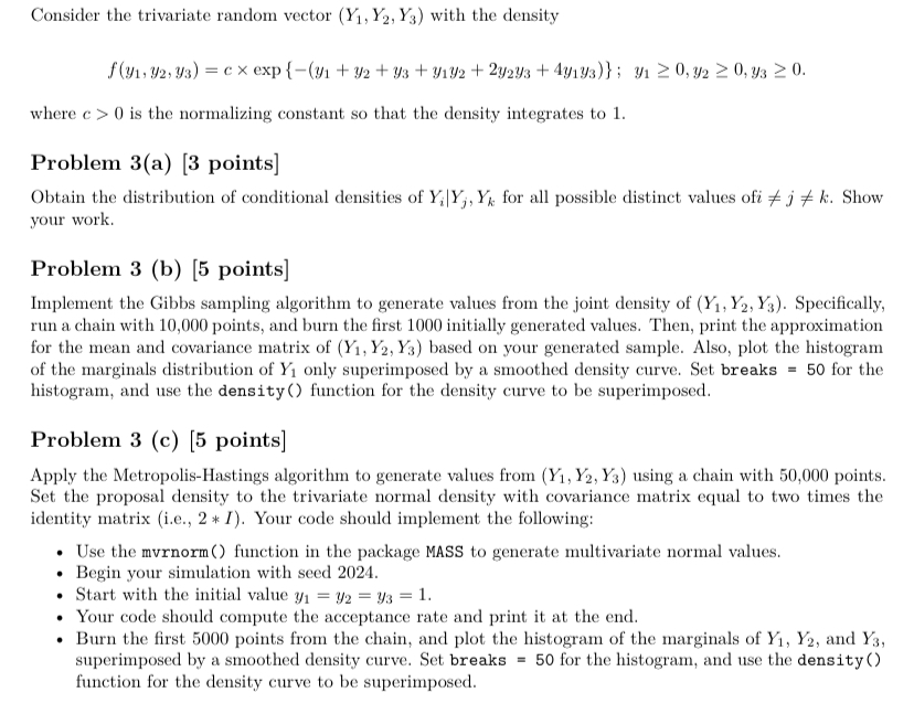 Solved Consider the trivariate random vector (Y1,Y2,Y3) | Chegg.com