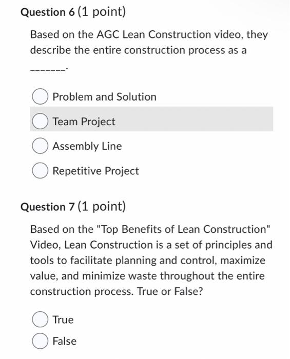 Solved Based on the AGC Lean Construction video, they | Chegg.com