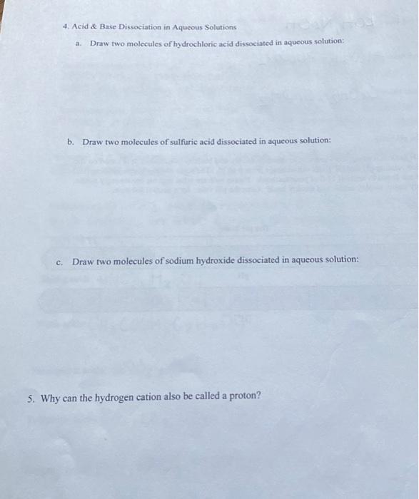 Solved 4. Acid \& Base Dissociation in Aqueous Solutions a. | Chegg.com