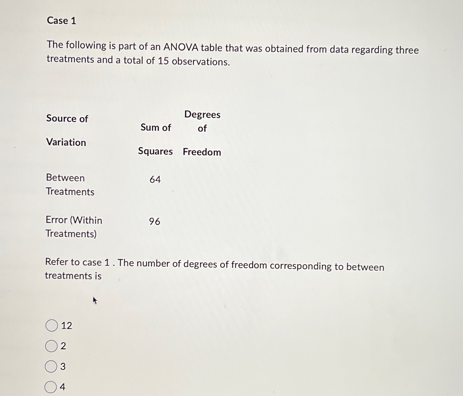 Solved Case 1The following is part of an ANOVA table that | Chegg.com