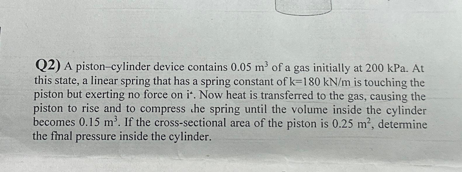 Solved Q2) ﻿A piston-cylinder device contains 0.05m3 ﻿of a | Chegg.com