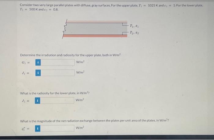Solved Consider two very large parallel plates with diffuse, | Chegg.com
