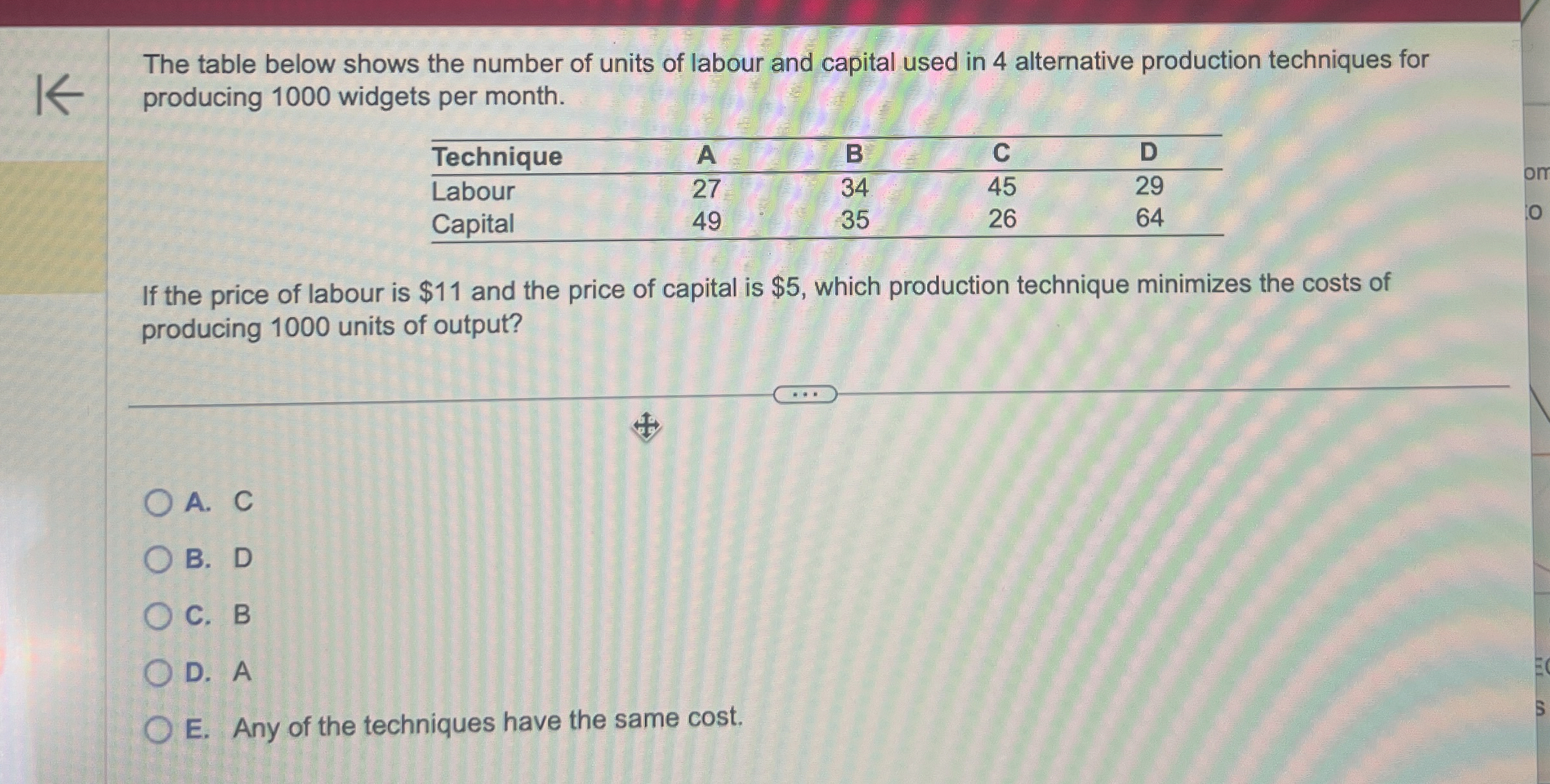 Solved The table below shows the number of units of labour | Chegg.com