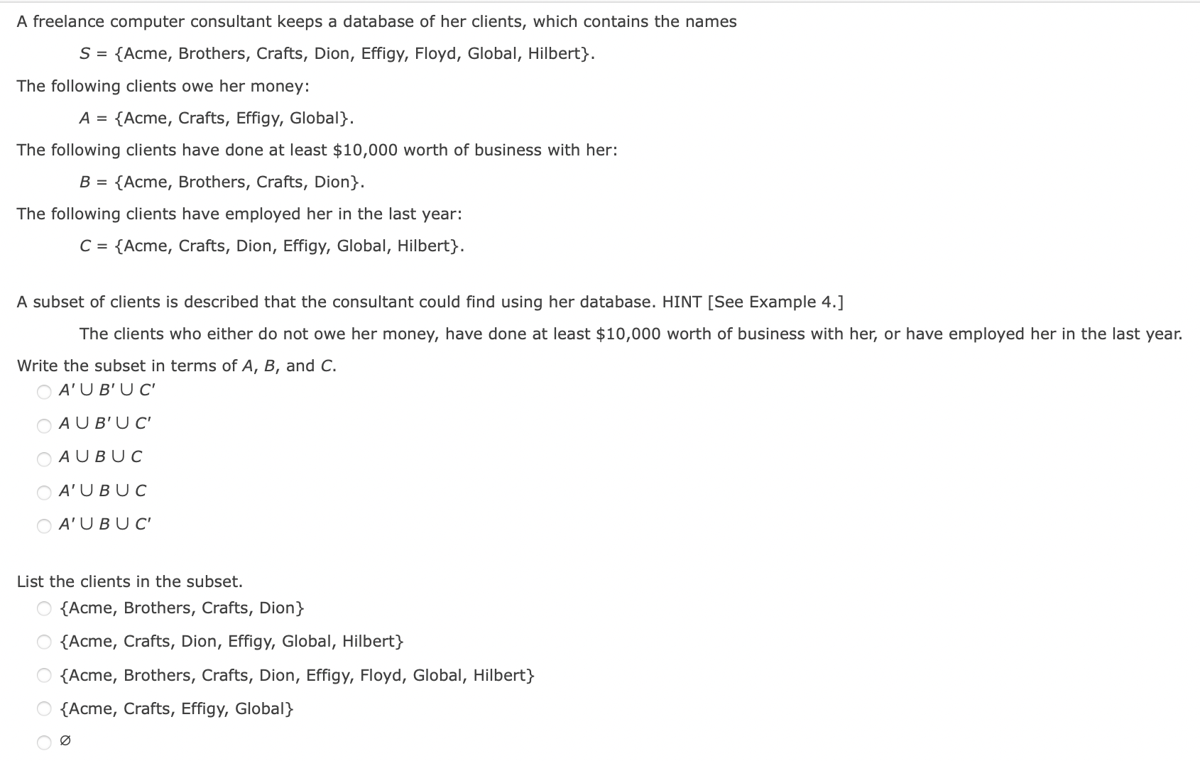 Solved A freelance computer consultant keeps a database of | Chegg.com