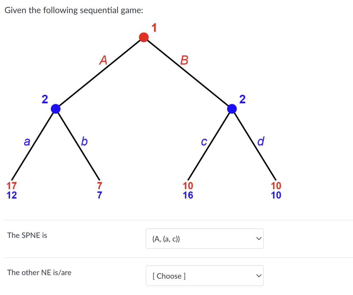 Solved Given the following sequential game:The SPNE isThe | Chegg.com