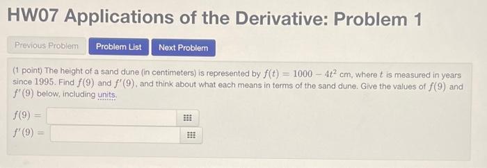 Solved HW07 Applications of the Derivative: Problem 1 (1 | Chegg.com