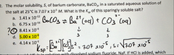 Solved The molar solubility, S , ﻿of barium carbonate, | Chegg.com