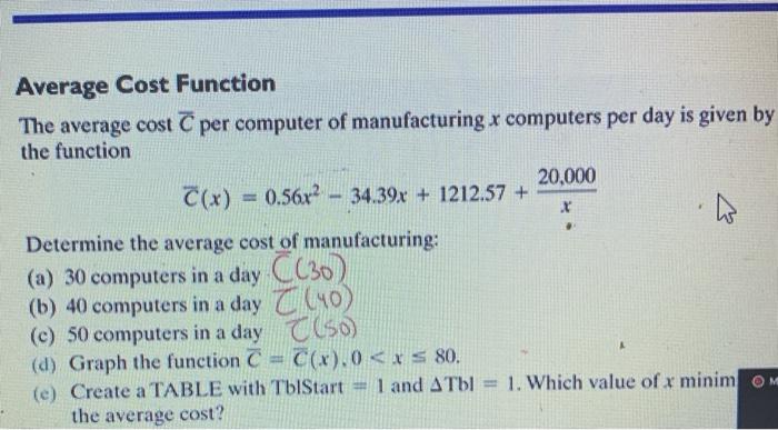 Solved . Average Cost Function The average cost C per | Chegg.com