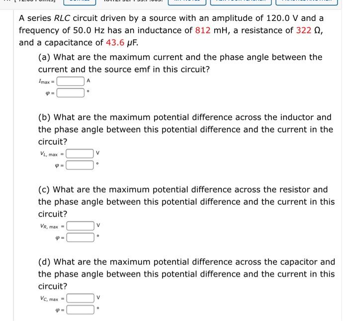 Solved A series RLC circuit driven by a source with an | Chegg.com