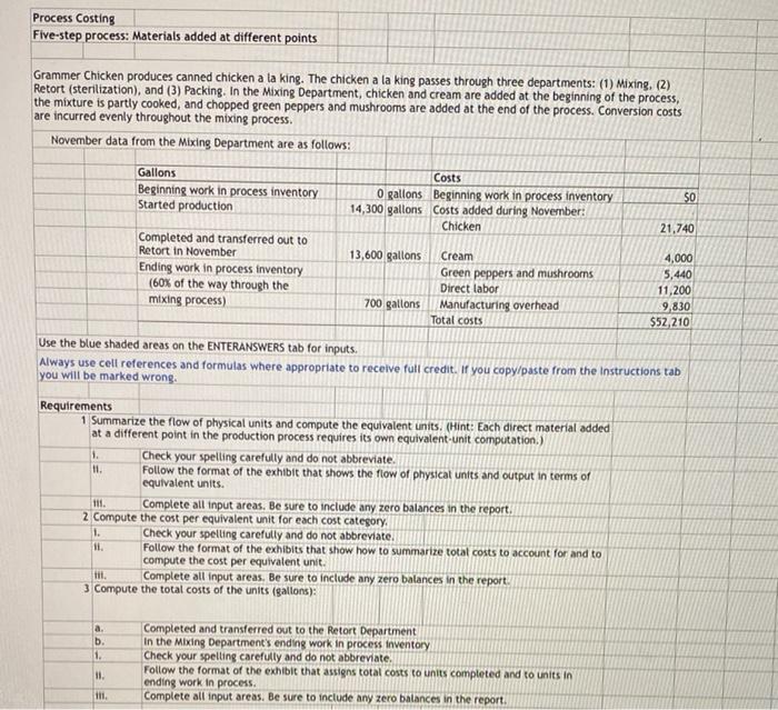 Solved Process Costing Five-step process: Materials added at | Chegg.com