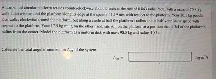 Solved A horizontal circular platform rotates | Chegg.com