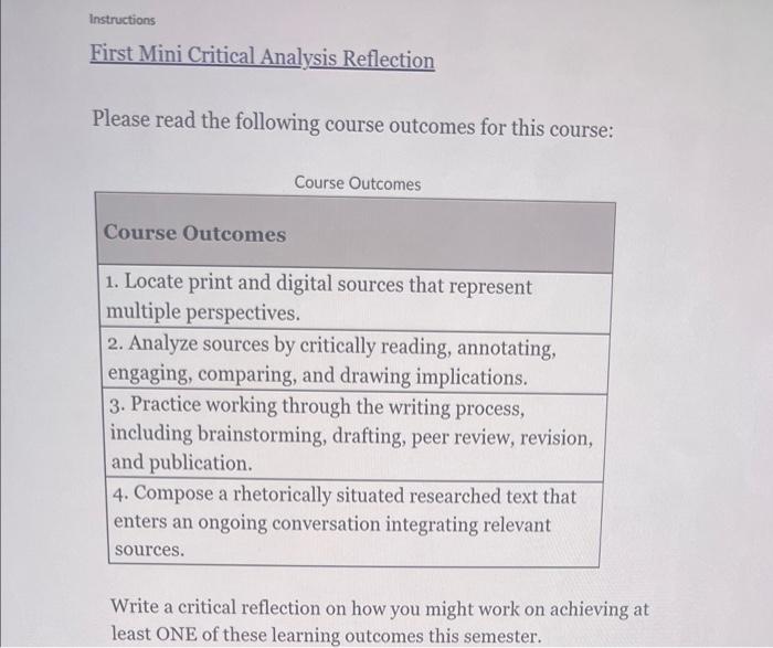 I need some help on writting a critical reflection | Chegg.com