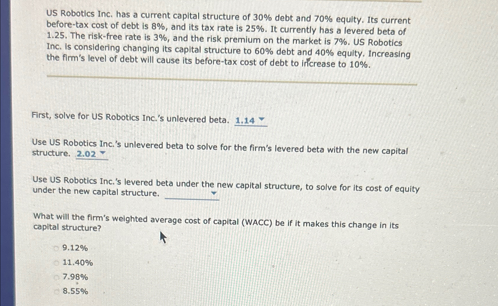 Solved US Robotics Inc. has a current capital structure of | Chegg.com