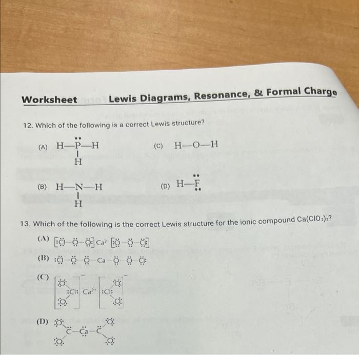 Solved 12 Which Of The Following Is A Correct Lewis