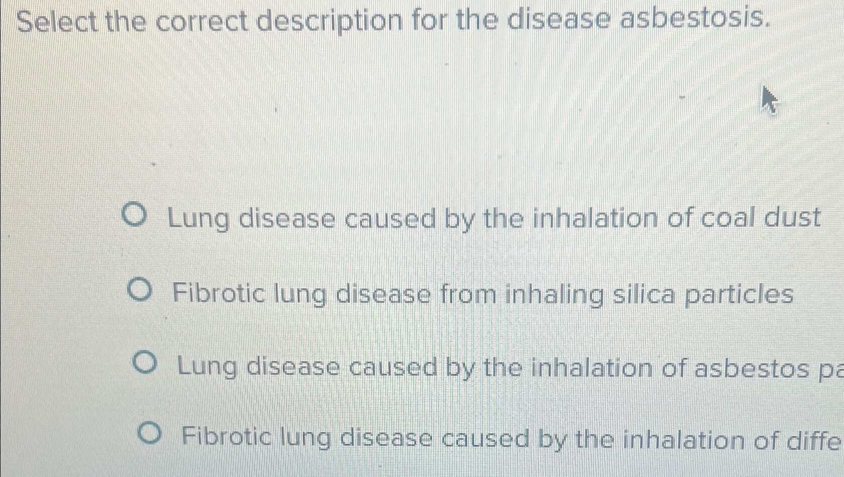 Solved Select the correct description for the disease | Chegg.com
