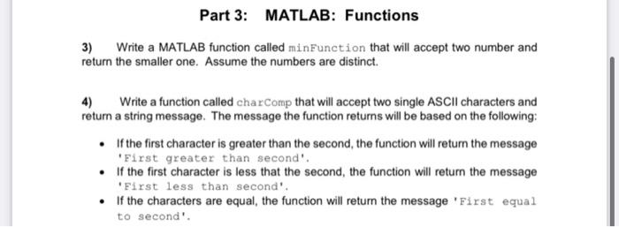 Solved 3 Write A Matlab Function Called Minfunction That 9954