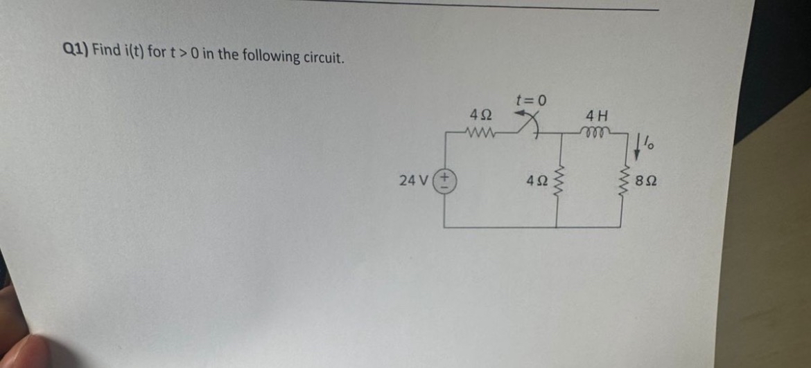 Q1) ﻿Find i(t) ﻿for t>0 ﻿in the following circuit. | Chegg.com