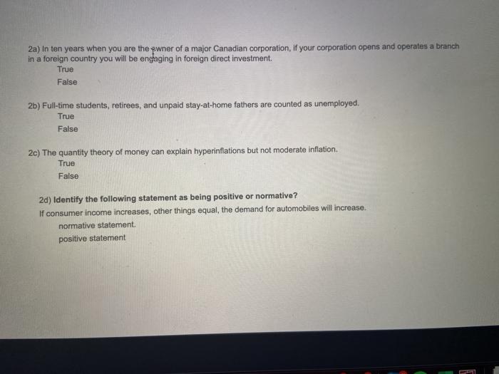 Solved 2a) In ten years when you are the owner of a major | Chegg.com
