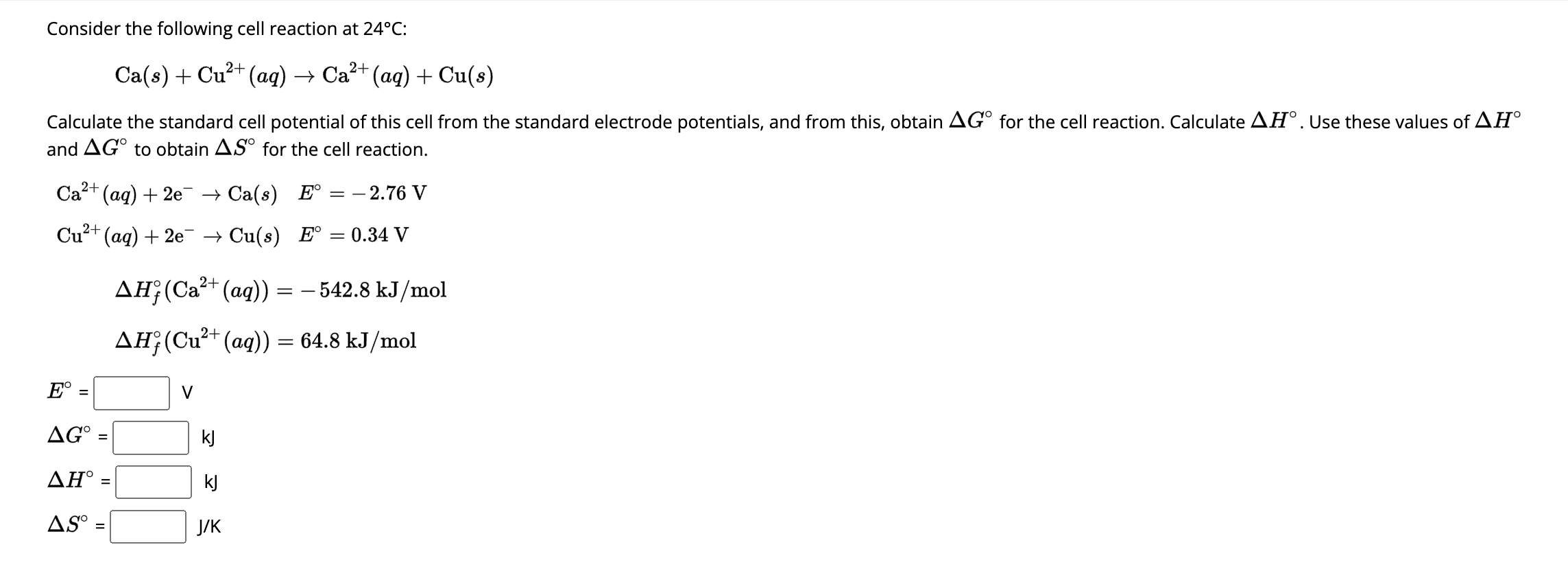 Consider the following cell reaction at 24°C | Chegg.com