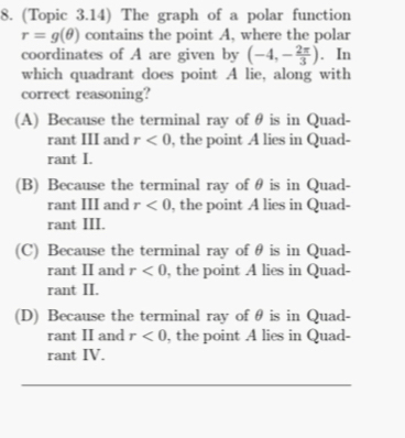 Solved (Topic 3.14) ﻿The graph of a polar function r=g(θ) | Chegg.com