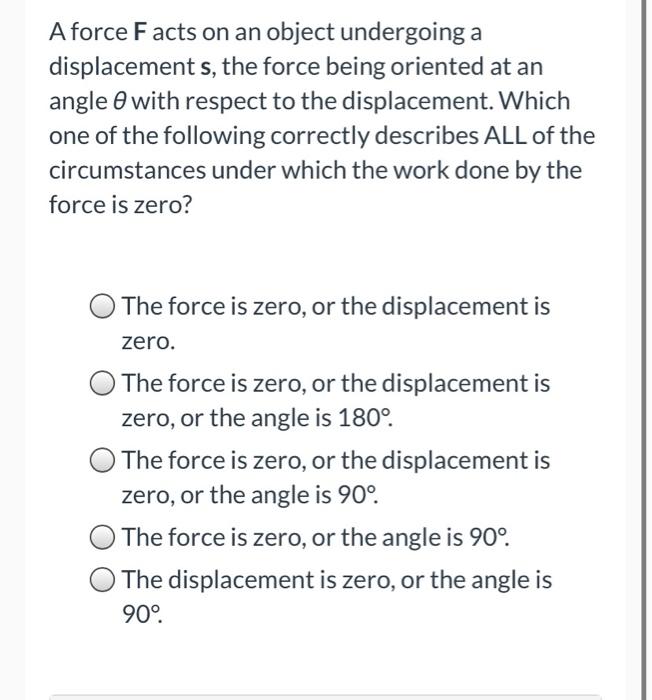 Solved A force Facts on an object undergoing a displacement | Chegg.com
