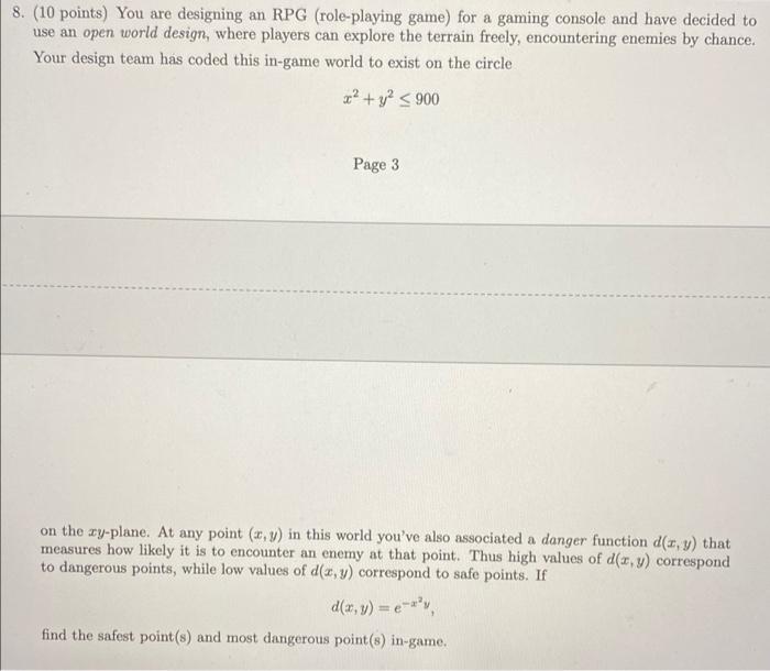 Solved 8. (10 points) You are designing an RPG (role-playing | Chegg.com