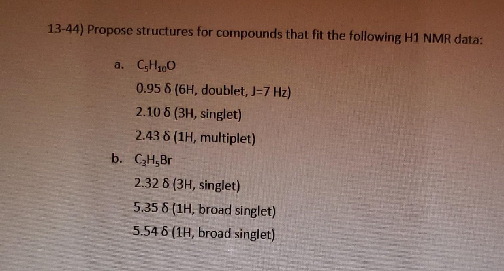 Solved 13-44) Propose structures for compounds that fit the | Chegg.com
