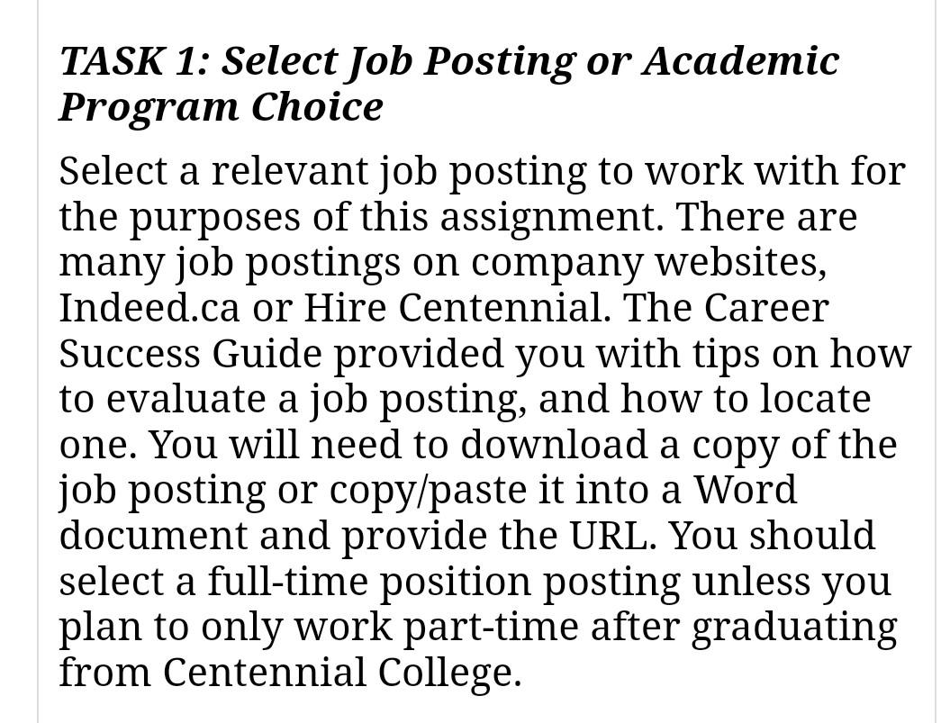 Solved TASK 1: Select Job Posting or Academic Program Choice | Chegg.com