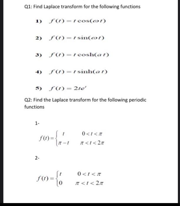 Solved Q1: Find Laplace transform for the following | Chegg.com