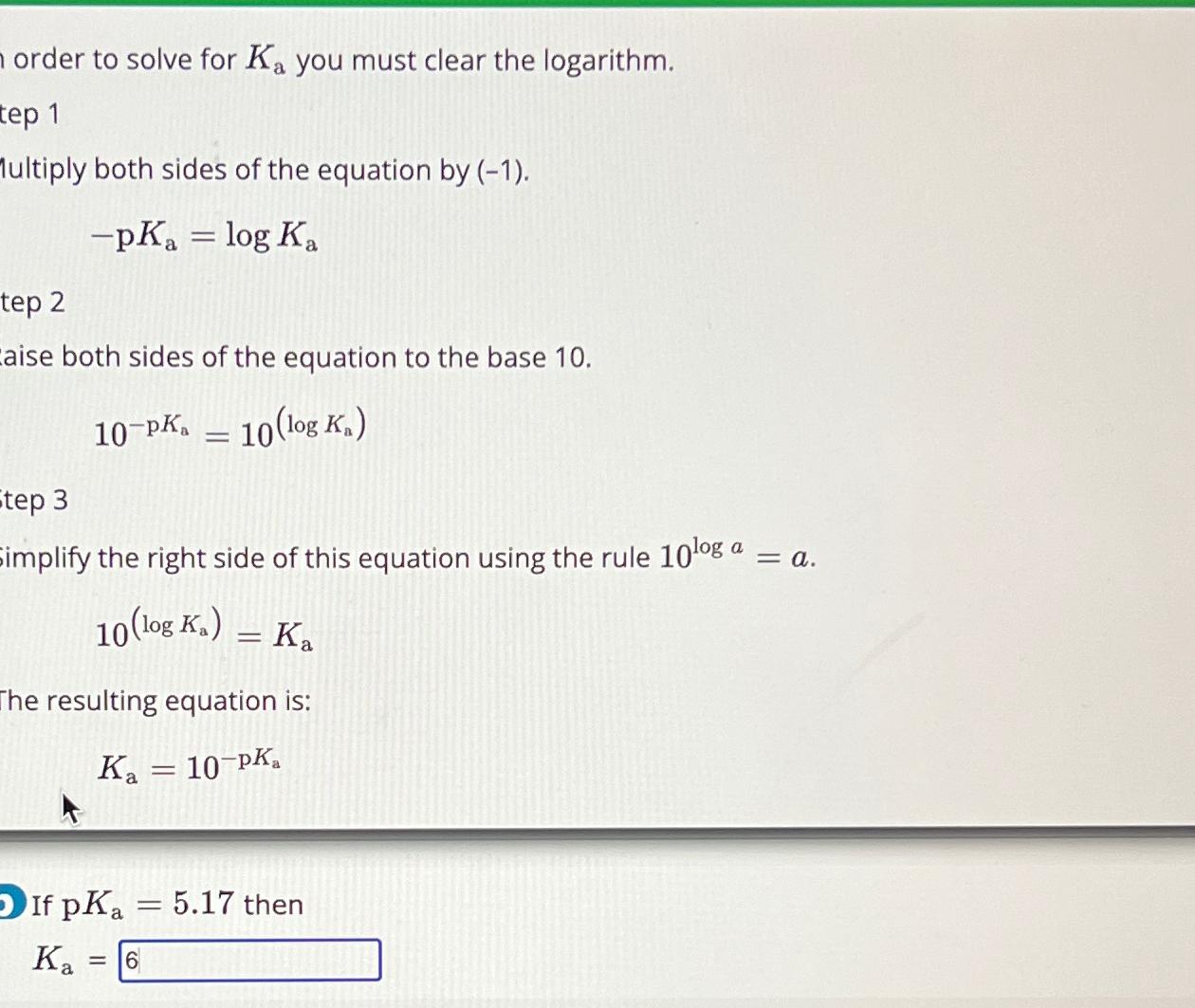 Solved order to solve for Ka ﻿you must clear the | Chegg.com